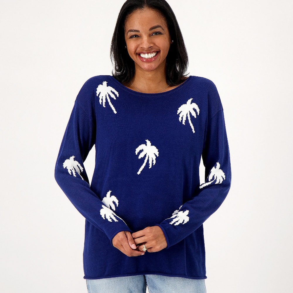 Belle Beach By Kim Gravel Qvc Navy Blue Palm Tree Kni… - Gem